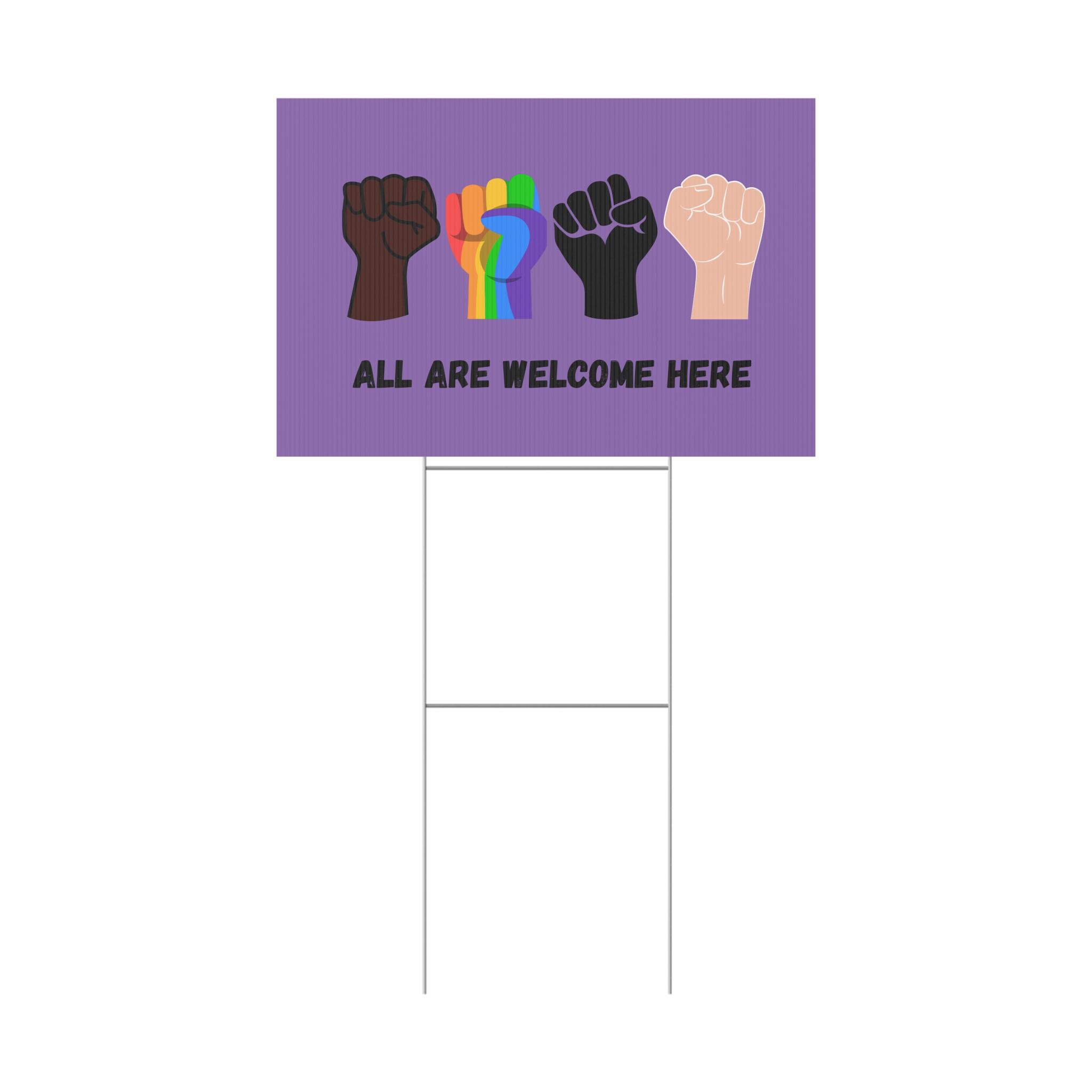 Inclusive Plastic Yard Sign - 'all Are Welcome Here' Message, LGBTQ+ ...