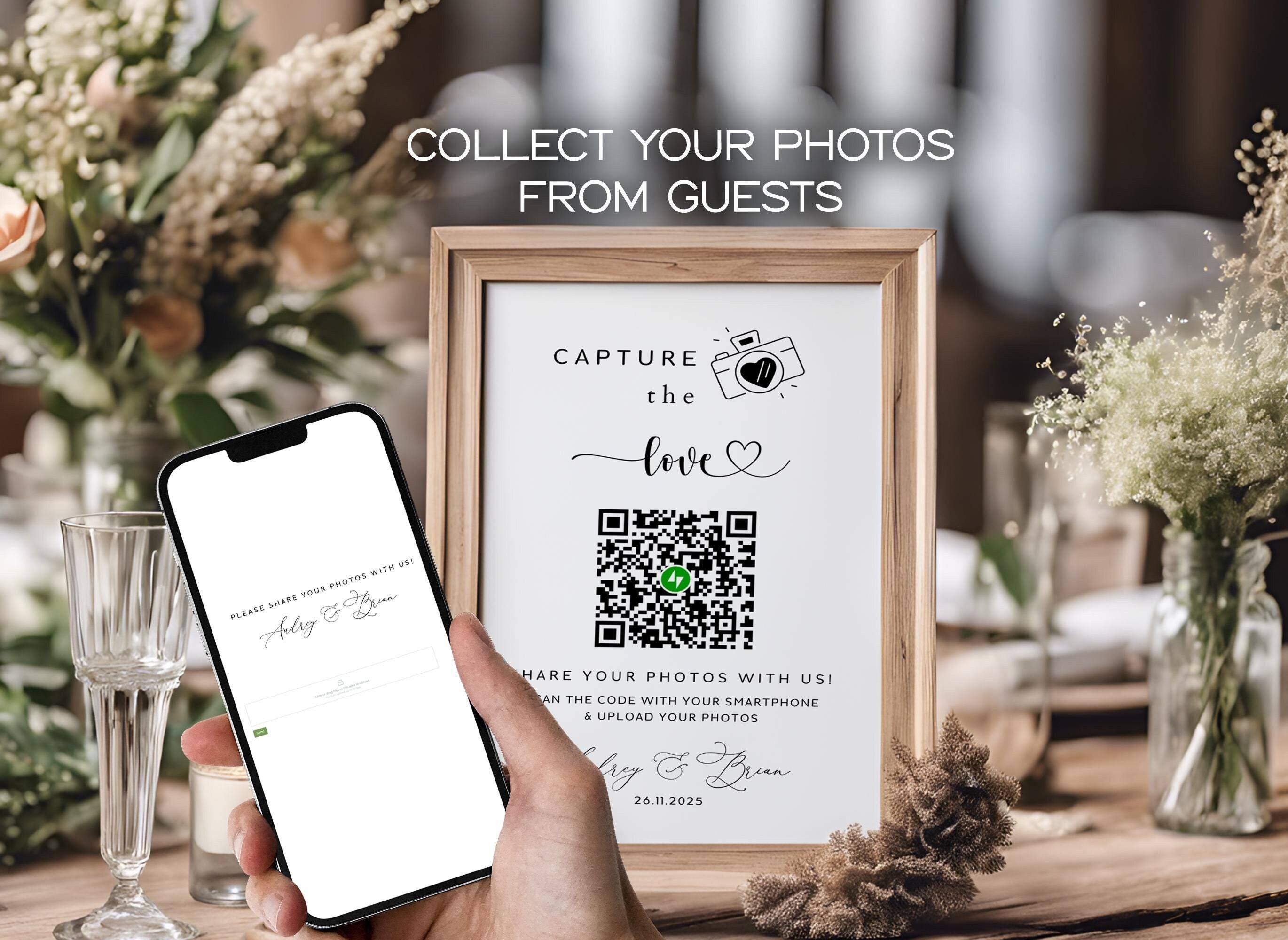 Photo Upload Website, Qr Code Table Sign, Collect Photos From Wedding ...
