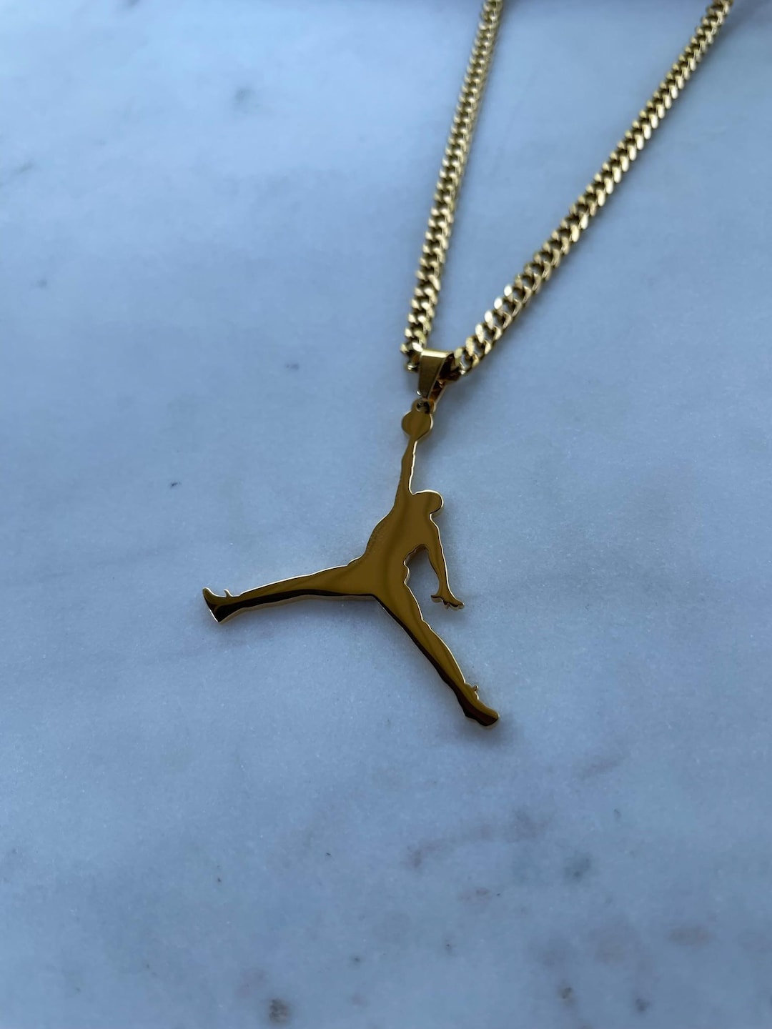 Gold Handmade Jordan Necklace Air Jordan Pendant Jumpman Cuban Necklace ...