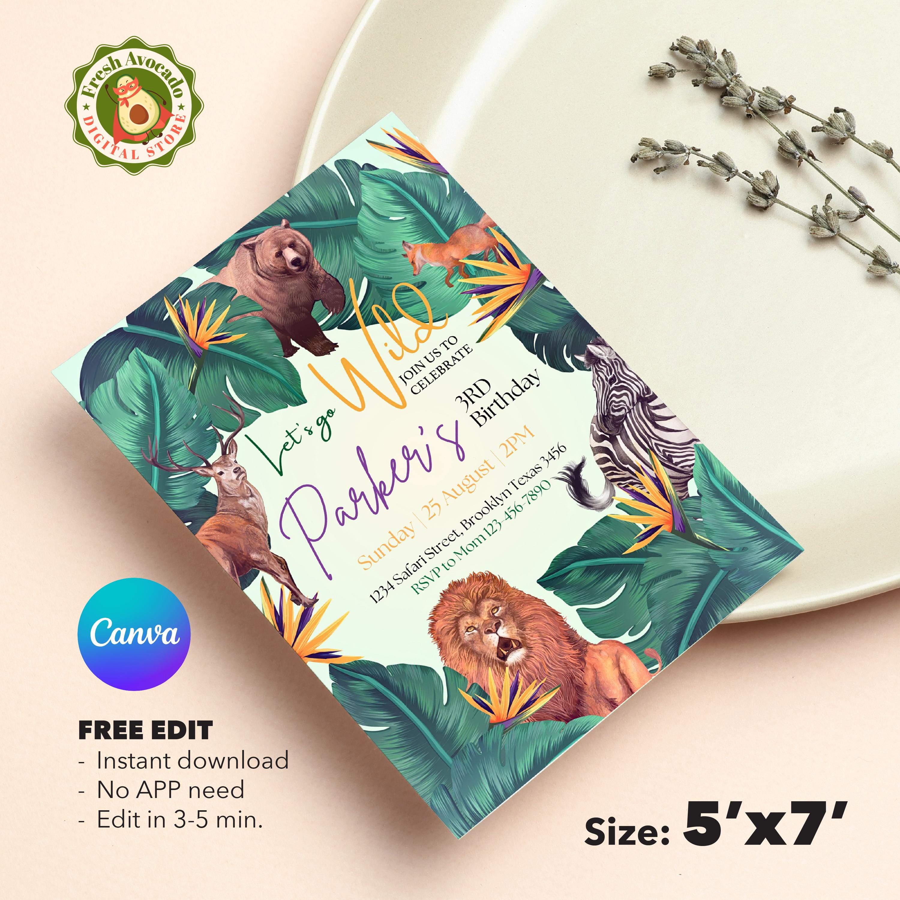 Tropical Animals Birthday Invitation, Wild Animal Party, Wild Forest ...