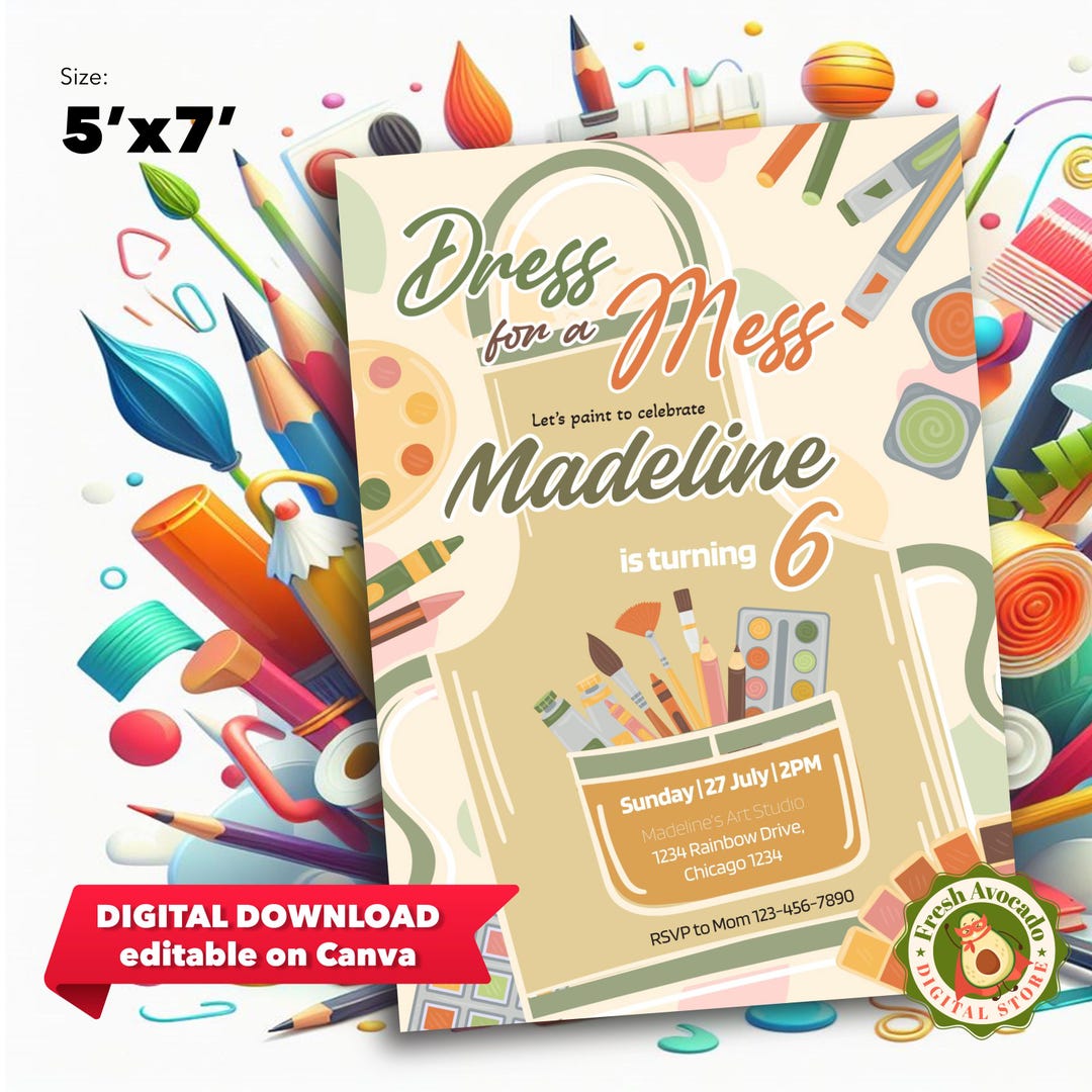 Dress for a Mess Birthday Invitation, Watercolour Painting Party ...