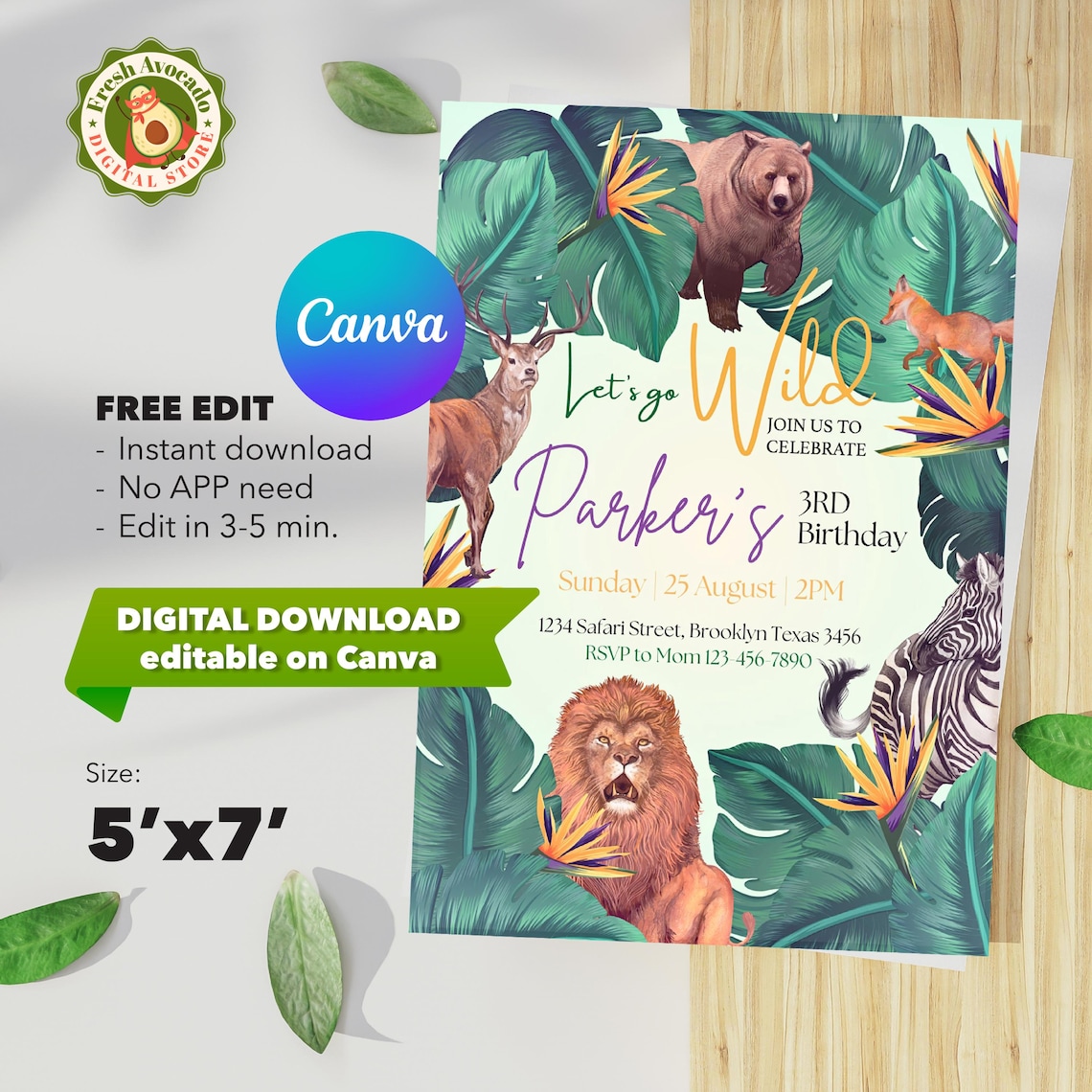 Tropical Animals Birthday Invitation, Wild Animal Party, Wild Forest ...