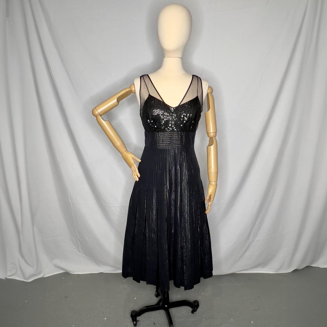 Vintage Tracy Reece Metallic Black Sequin Cocktail Dress Size 10 ...