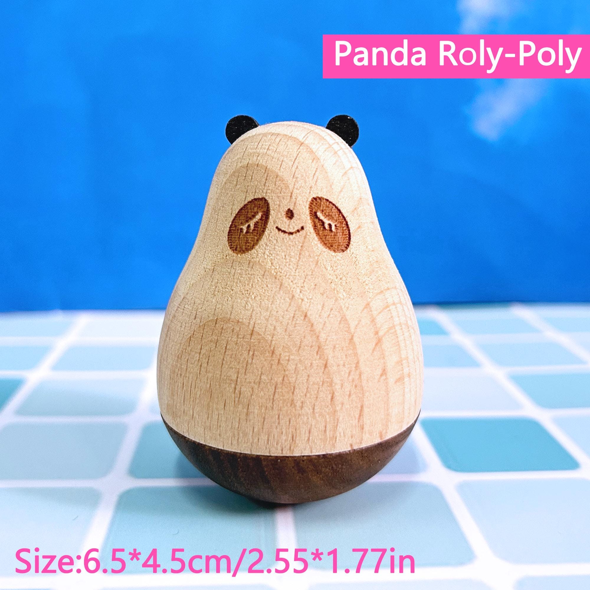 Children's Wooden Roly Poly,wooden Elk/panda/bird/cat Roly-poly Toy ...