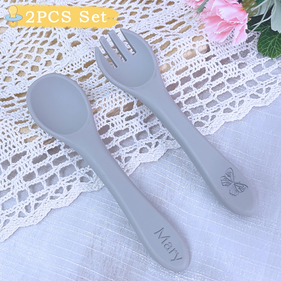 Personalized Engraved Silicone Weaning Spoon/fork,customized Baby Fork ...
