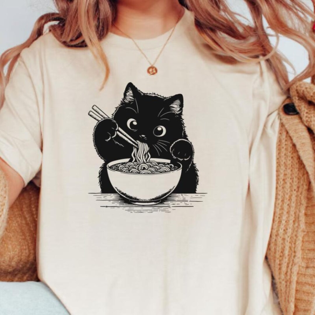 Cat Eating Noodles Shirt, Ramen Noodle Lover, Japanese Funny Cat Shirt ...