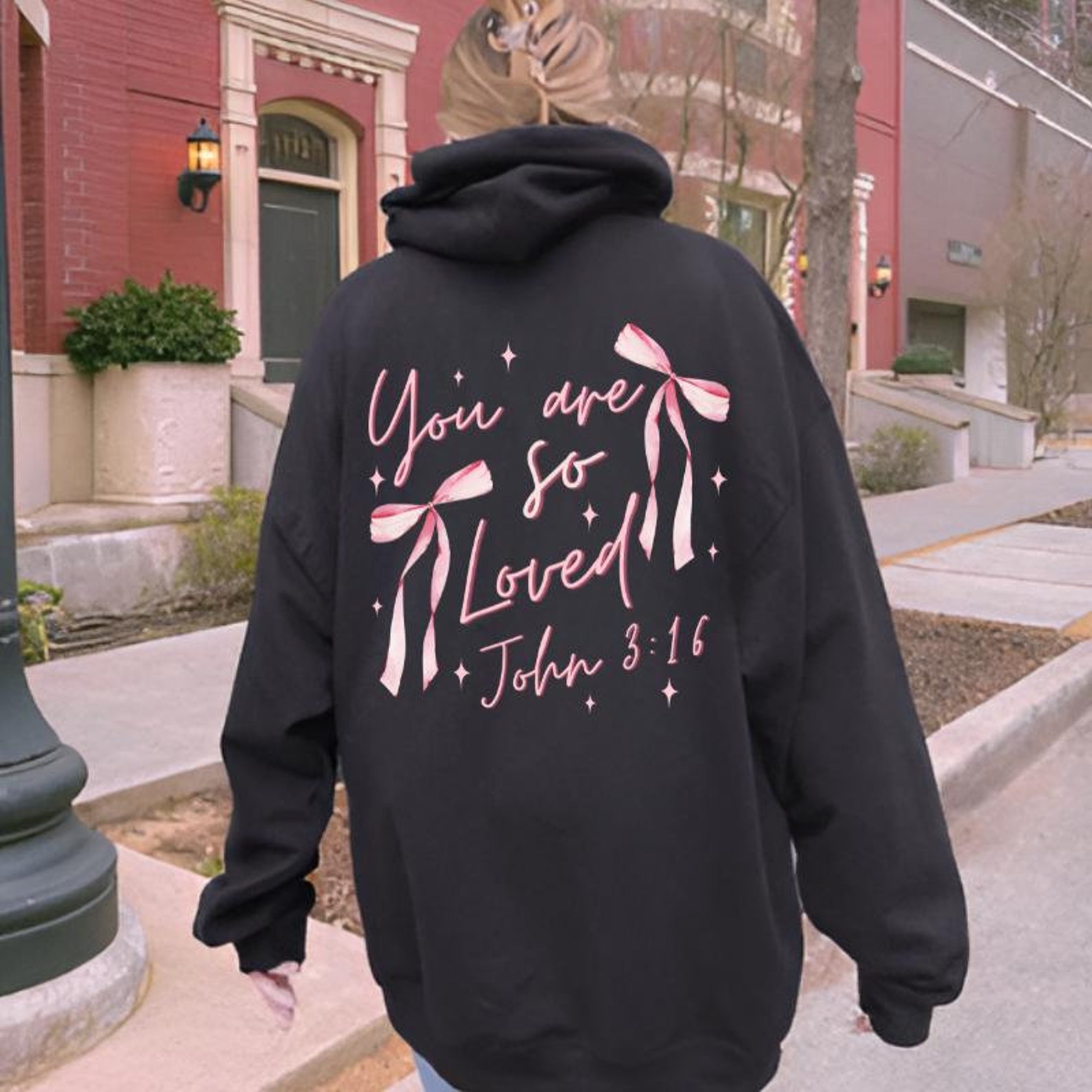 Jesus Loves You Hoodie Sweatshirt, Pink Coquette Bow Christian Back ...