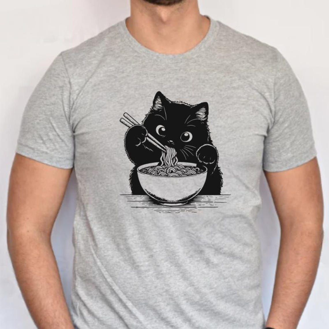 Cat Eating Noodles Shirt, Ramen Noodle Lover, Japanese Funny Cat Shirt ...