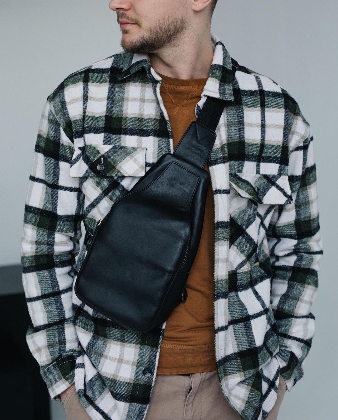 BІlack Leather Sling Bag, Real Leather Sling Bag for Man, Sling Bag Men ...