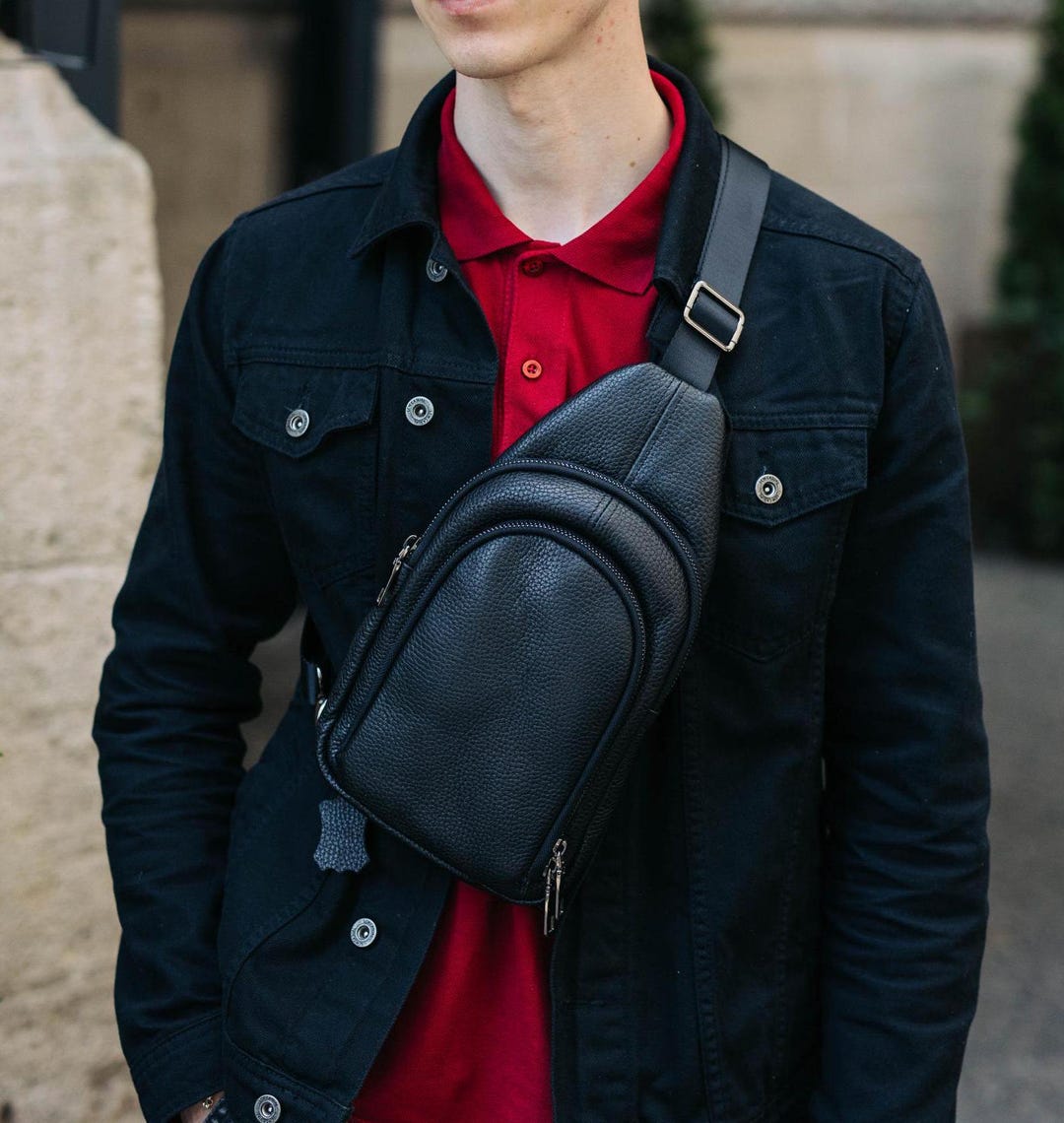 Black Leather Sling Bag, Sling Bag Men, Real Leather Sling Bag for Man ...