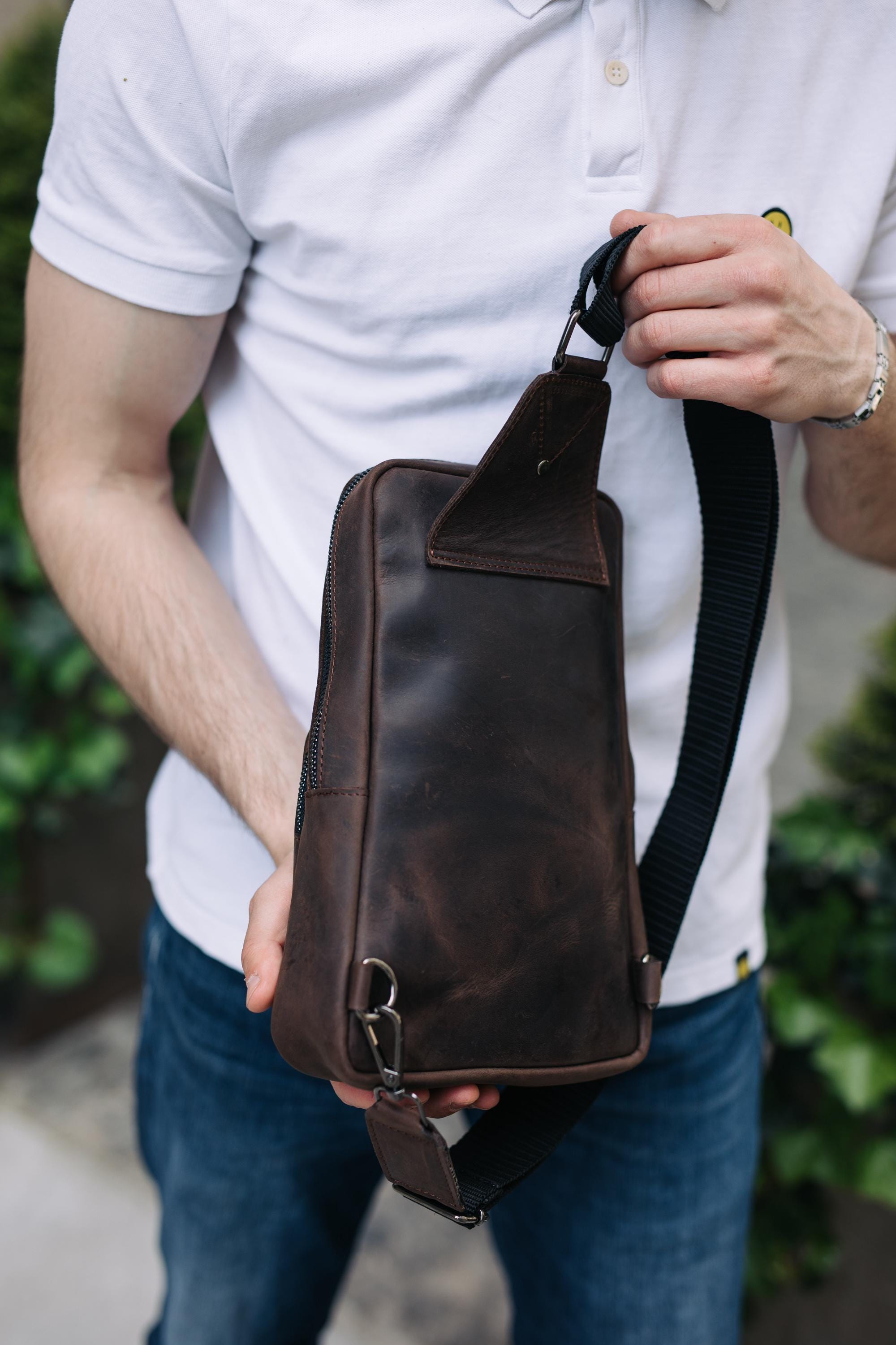 Brown Leather Sling Bag, Real Leather Sling Bag for Man, Sling Bag Men ...