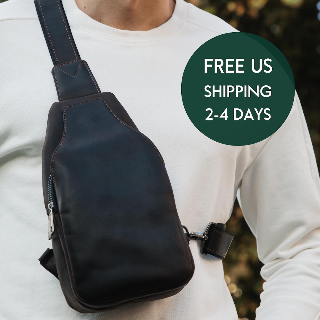 Custom Sling Bag Men, Brown Genuine Leather Sling Bag, Modern Crossbody ...