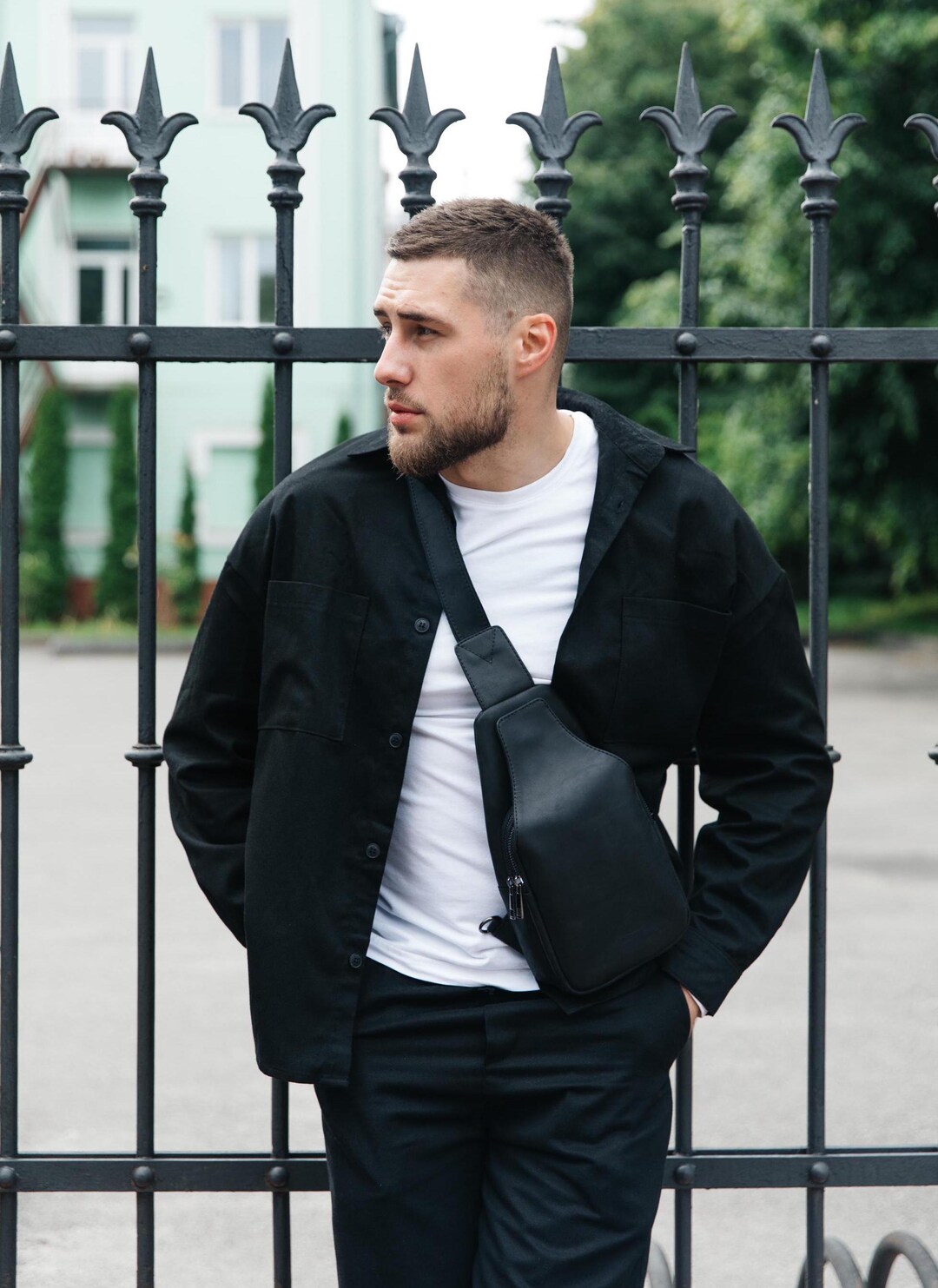 Sling Bag Men, Black Leather Sling Bag, Real Leather Sling Bag for Man ...