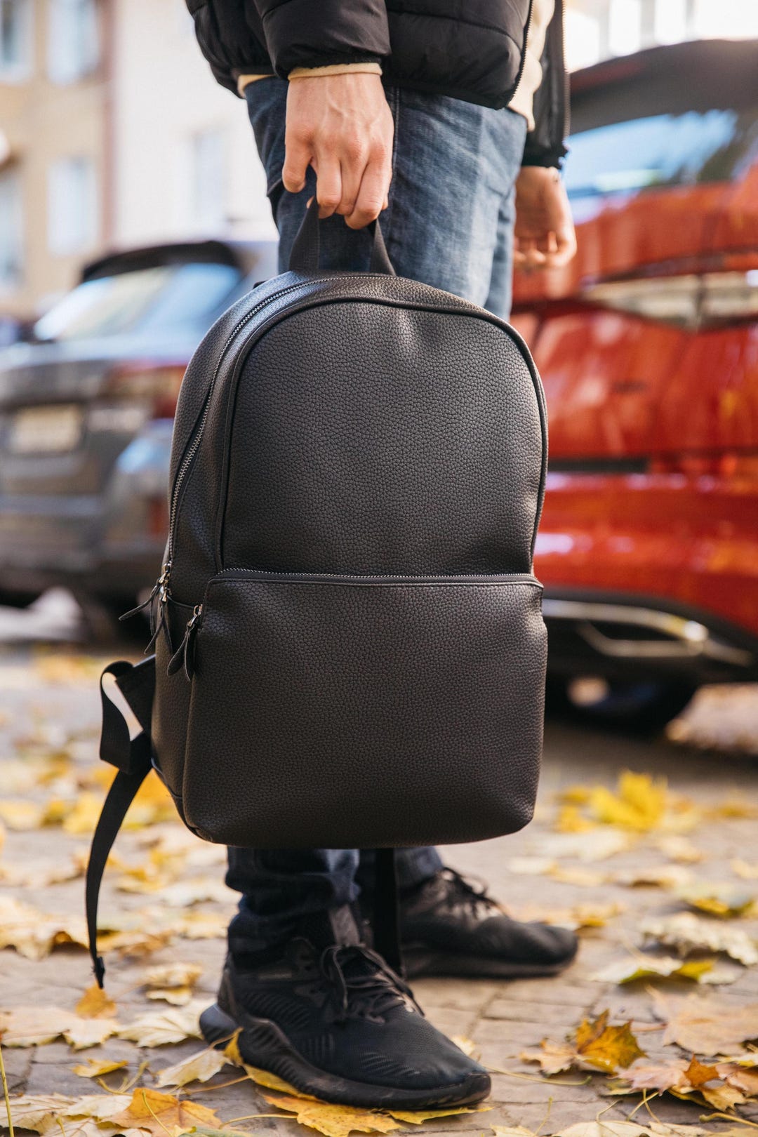 Vegan Leather Backpack, Minimalist Backpack Men, Casual Backpack, Man ...