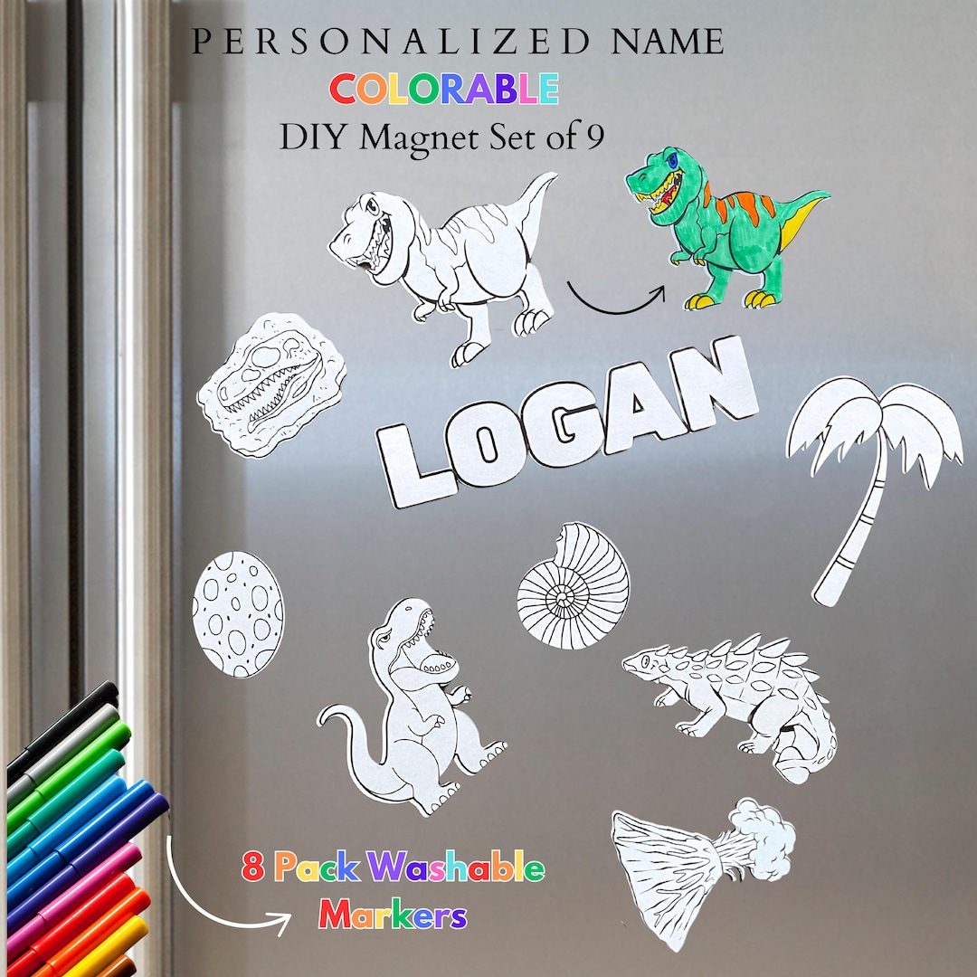 Custom Dino Magnet Set With Name Color Your Own DIY Magnets Crafting ...