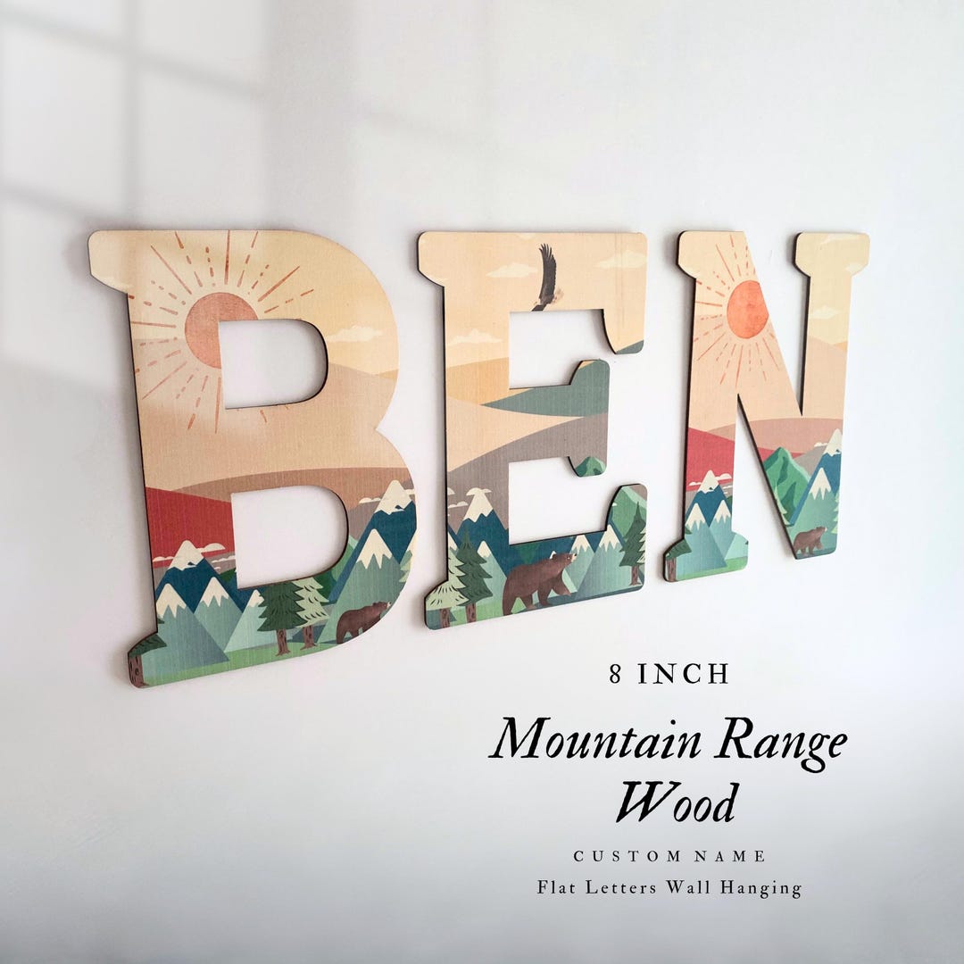 Large Wood Mountain Pattern Alphabet Letters Custom Name Wilderness ...