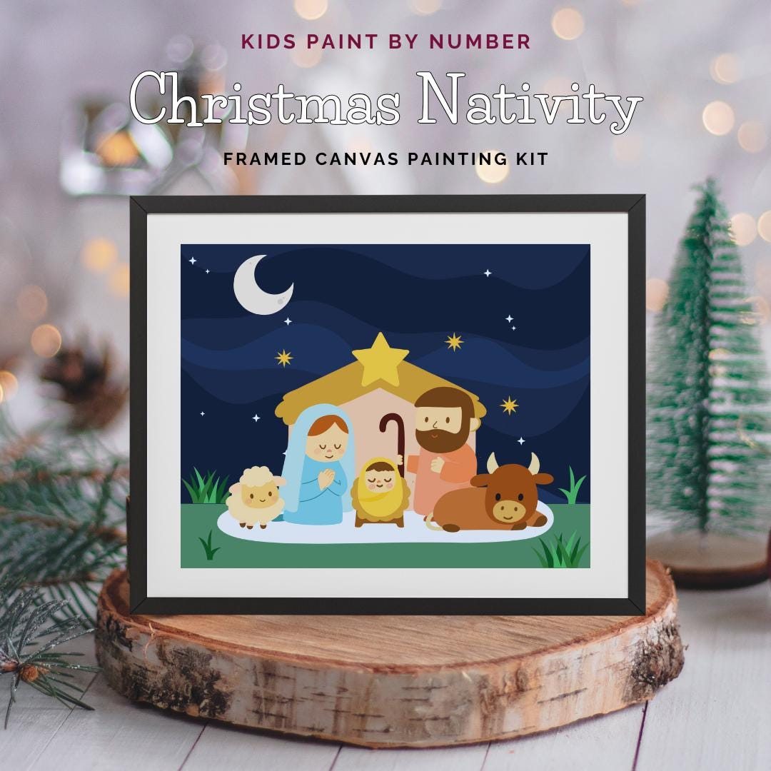 Kids Christmas Paint by Number Craft Kit Children's Nativity Easy ...