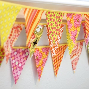 Mini Pennant Fabric Banner - Bunting in Yellow, Pink, and Orange ...