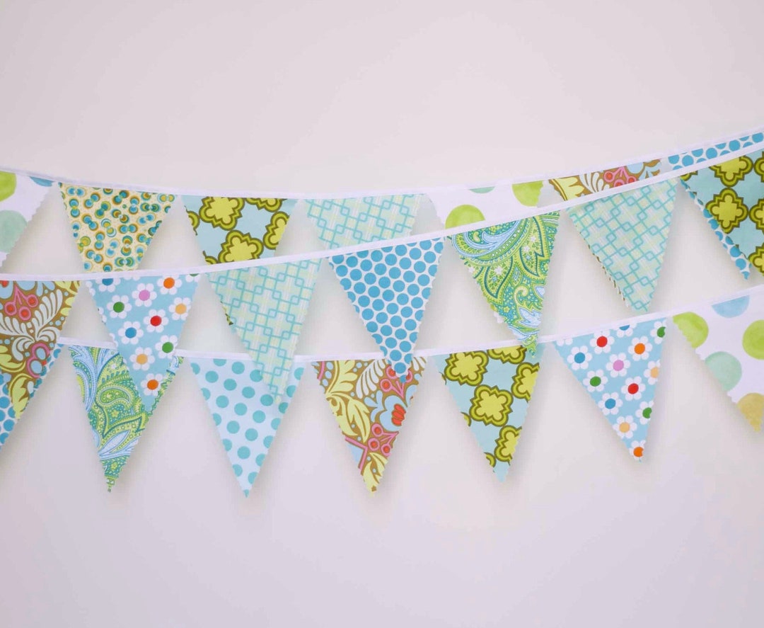 Mini Pennant Fabric Banner - I Love Aqua - Childrens Decor, Party Decor ...