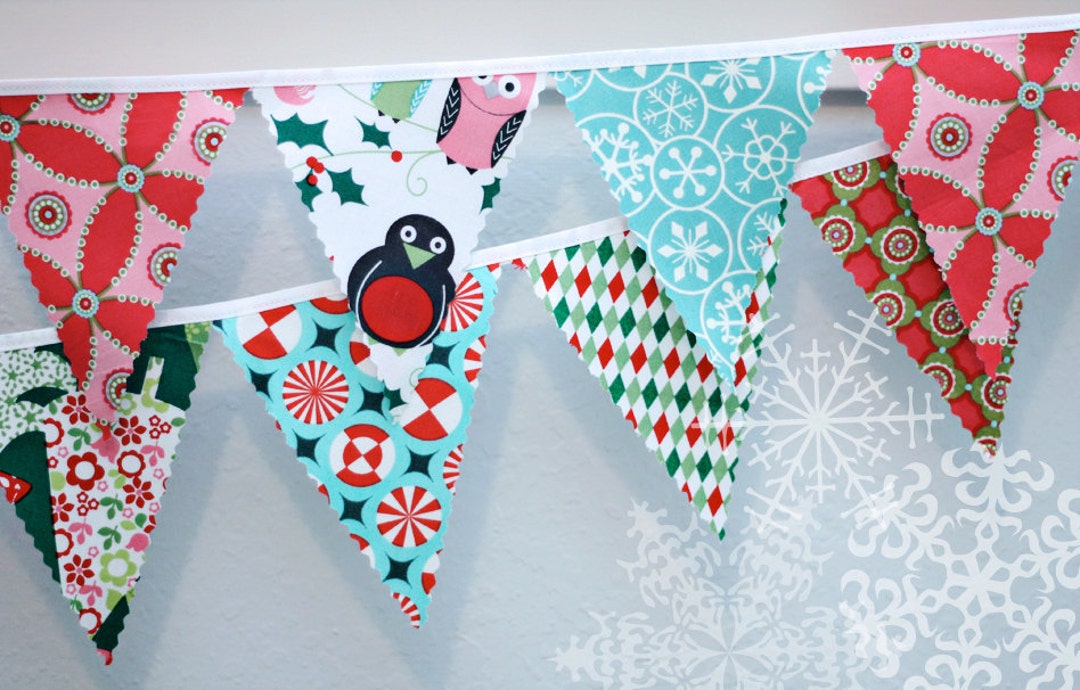 Mini Pennant Fabric Banner - Bunting in Modern Christmas Fabrics ...