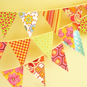 Mini Pennant Fabric Banner - Bunting in Yellow, Pink, Orange and a ...