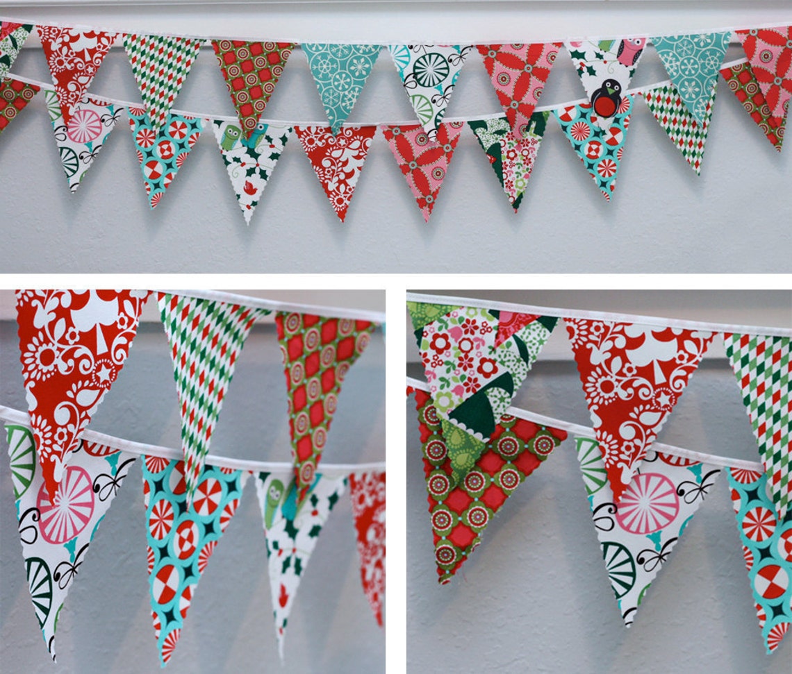 Mini Pennant Fabric Banner Bunting in Modern Christmas - Etsy