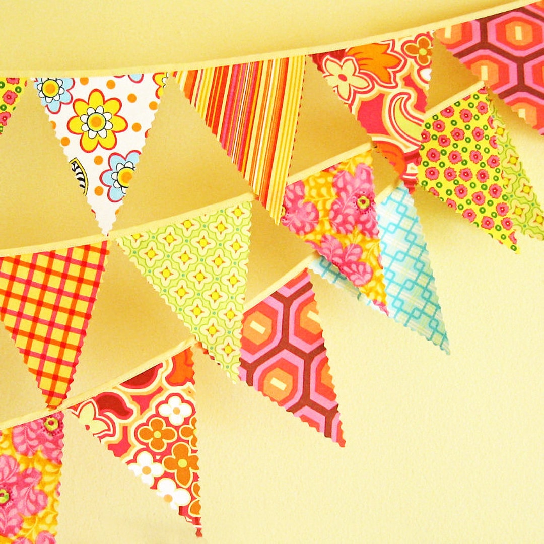 Mini Pennant Fabric Banner - Bunting in Yellow, Pink, Orange and a ...
