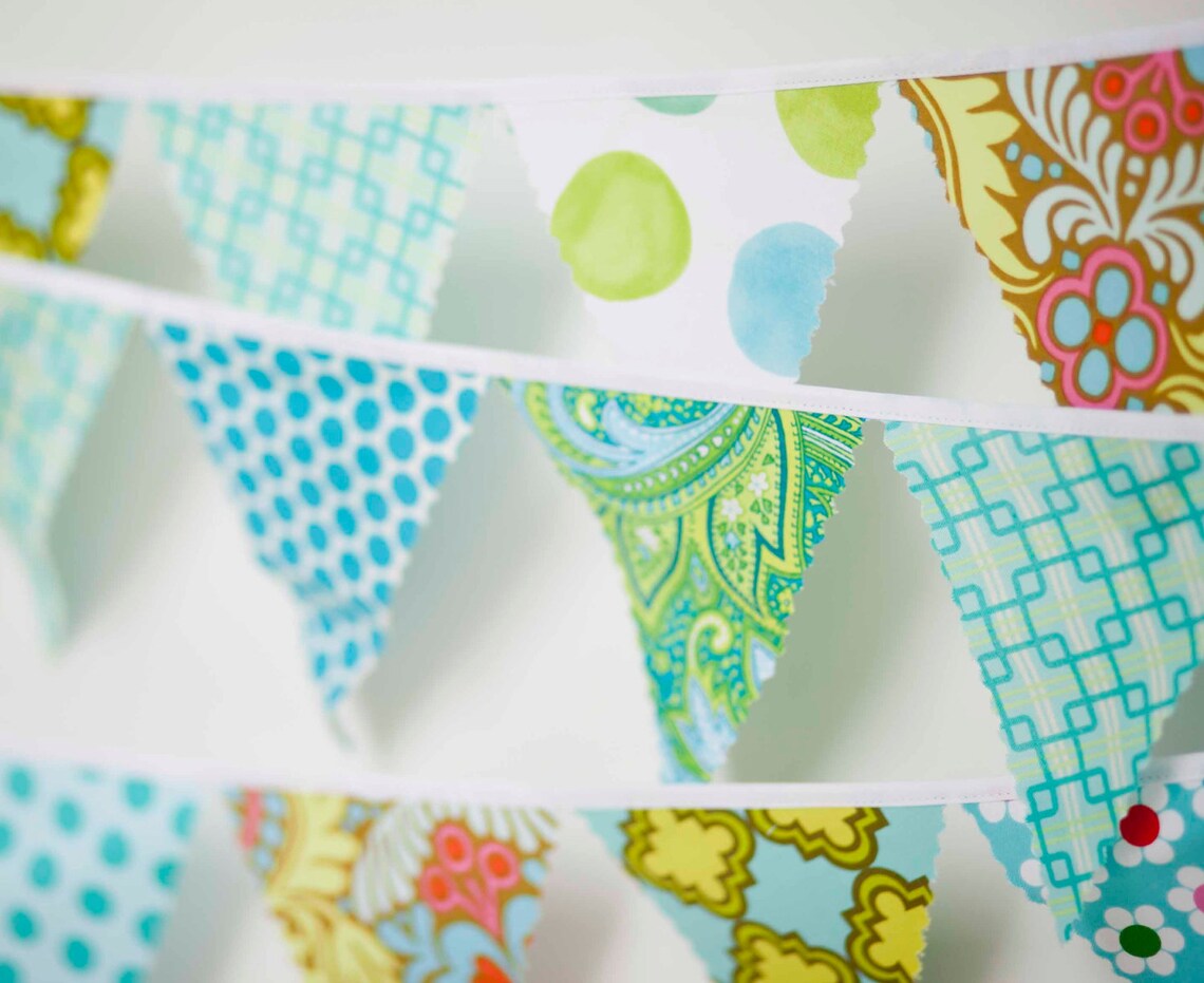 Mini Pennant Fabric Banner I Love Aqua Childrens Decor | Etsy