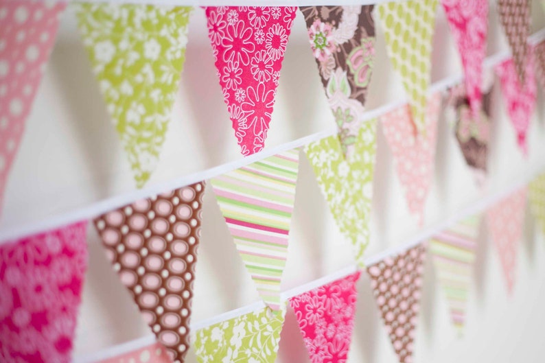 Mini Pennant Fabric Banner pink Brown Green Childrens - Etsy