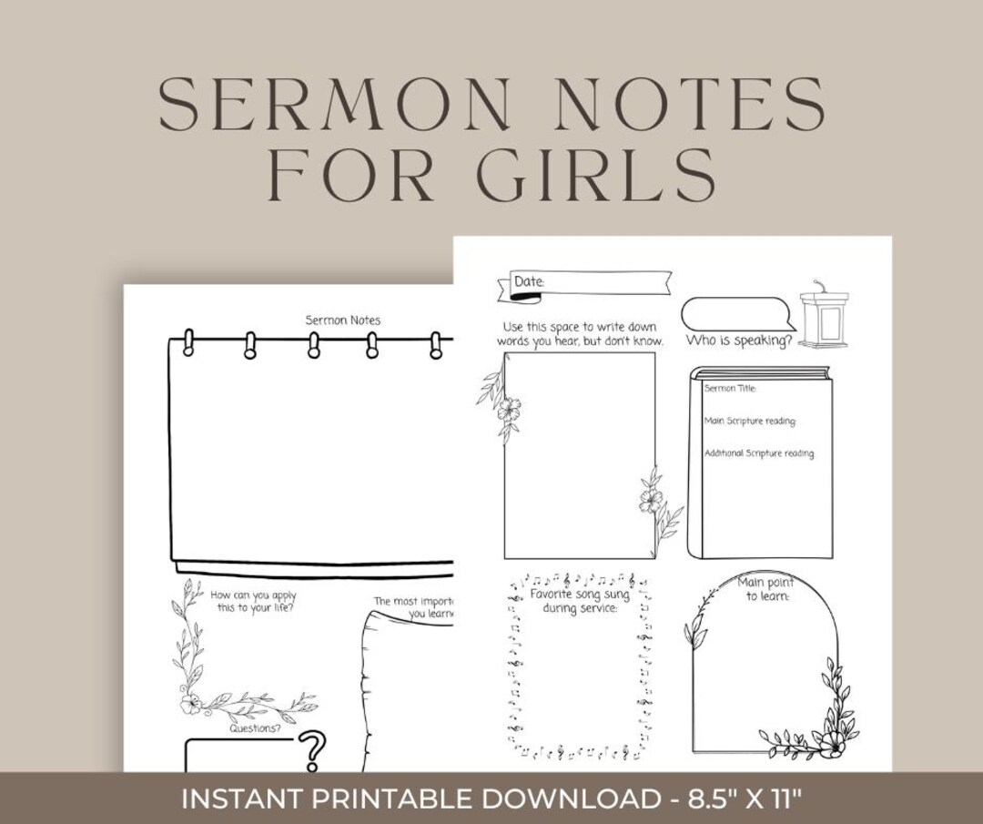 Sermon Notes for Girls | Church Journal Printable | 8.5x11 Digital ...