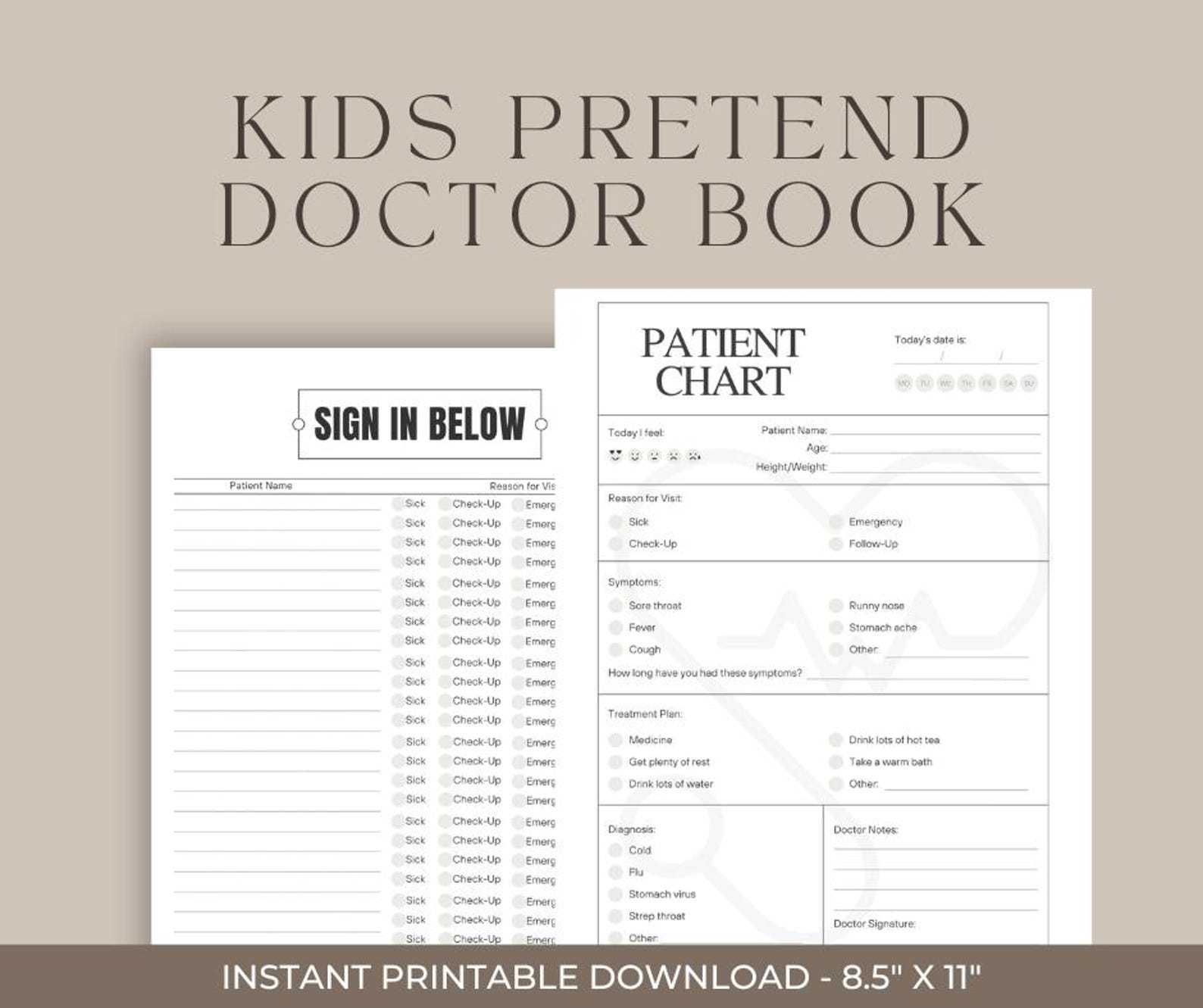 Kid’s Pretend Doctor Play Set – Printable Patient Chart & Sign-in Log ...