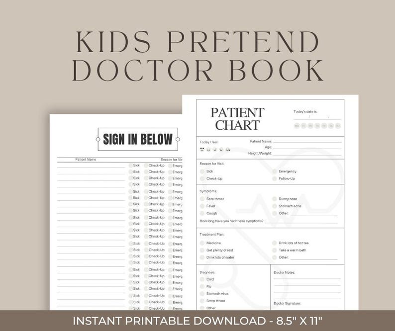 Kid’s Pretend Doctor Play Set – Printable Patient Chart & Sign-in Log ...