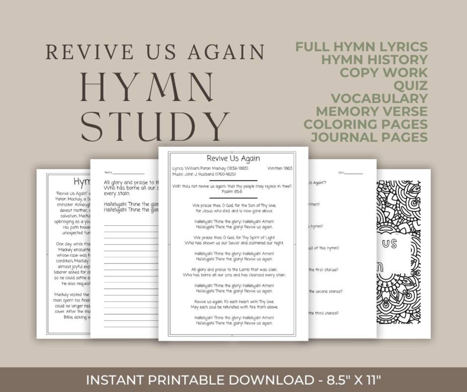 Revive Us Again Hymn Study Printable | Christian KJV Bible Study Guide ...