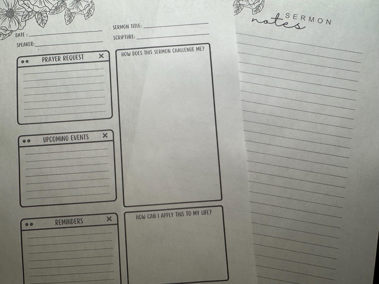 Printable Sermon Notes Journal | 2-page Digital Download | Church Notes ...