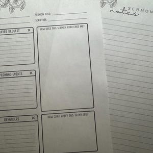 Printable Sermon Notes Journal | 2-page Digital Download | Church Notes ...