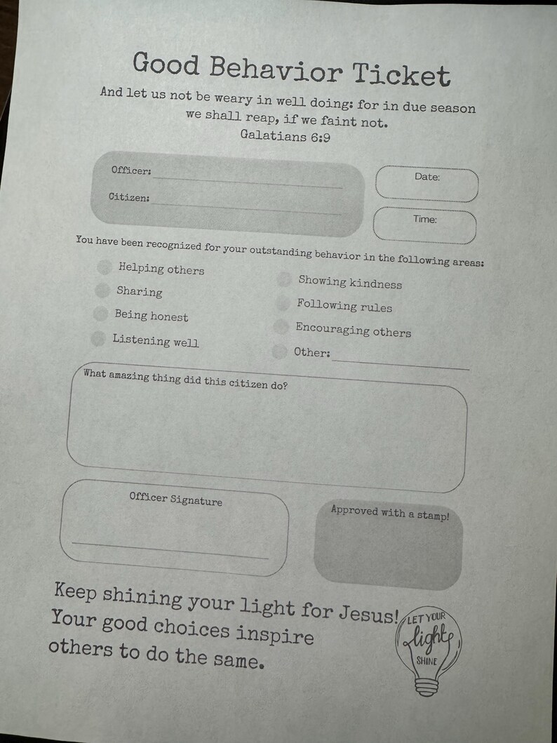 Kid's Pretend Police Officer Good Behavior Tickets | Christian Digital ...