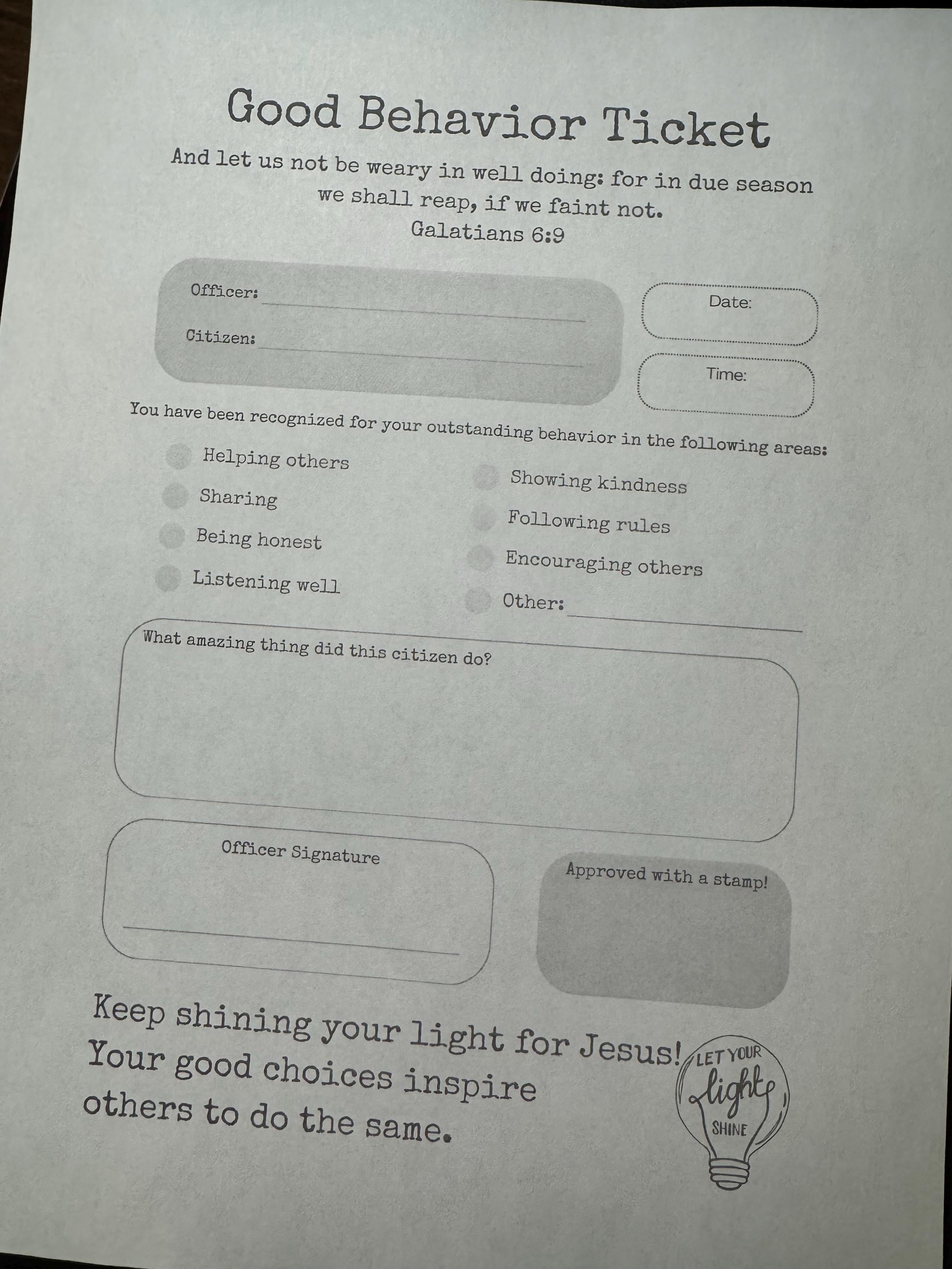 Kid's Pretend Police Officer Good Behavior Tickets | Christian Digital ...