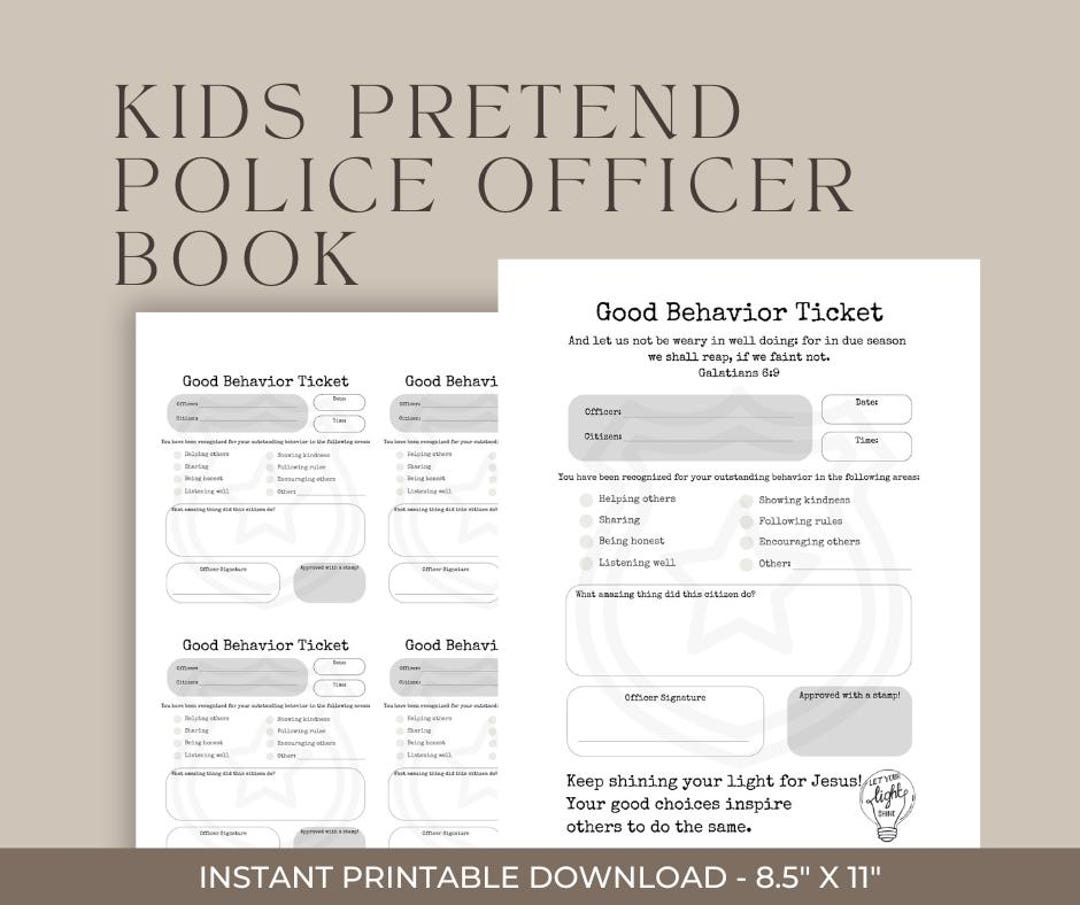 Kid's Pretend Police Officer Good Behavior Tickets | Christian Digital ...