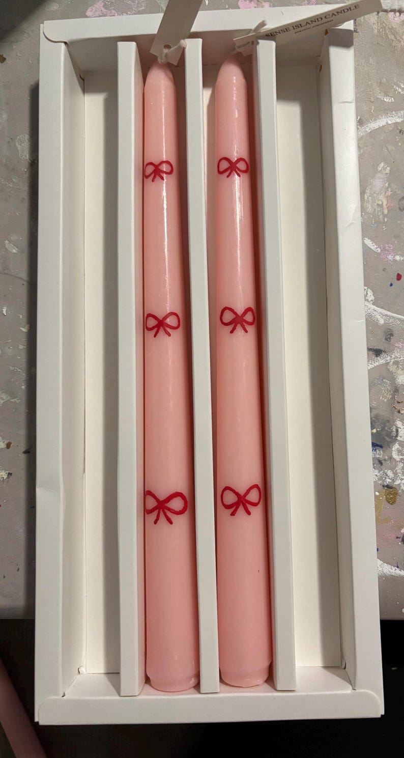 Hand Painted Bow Taper Candles - Etsy