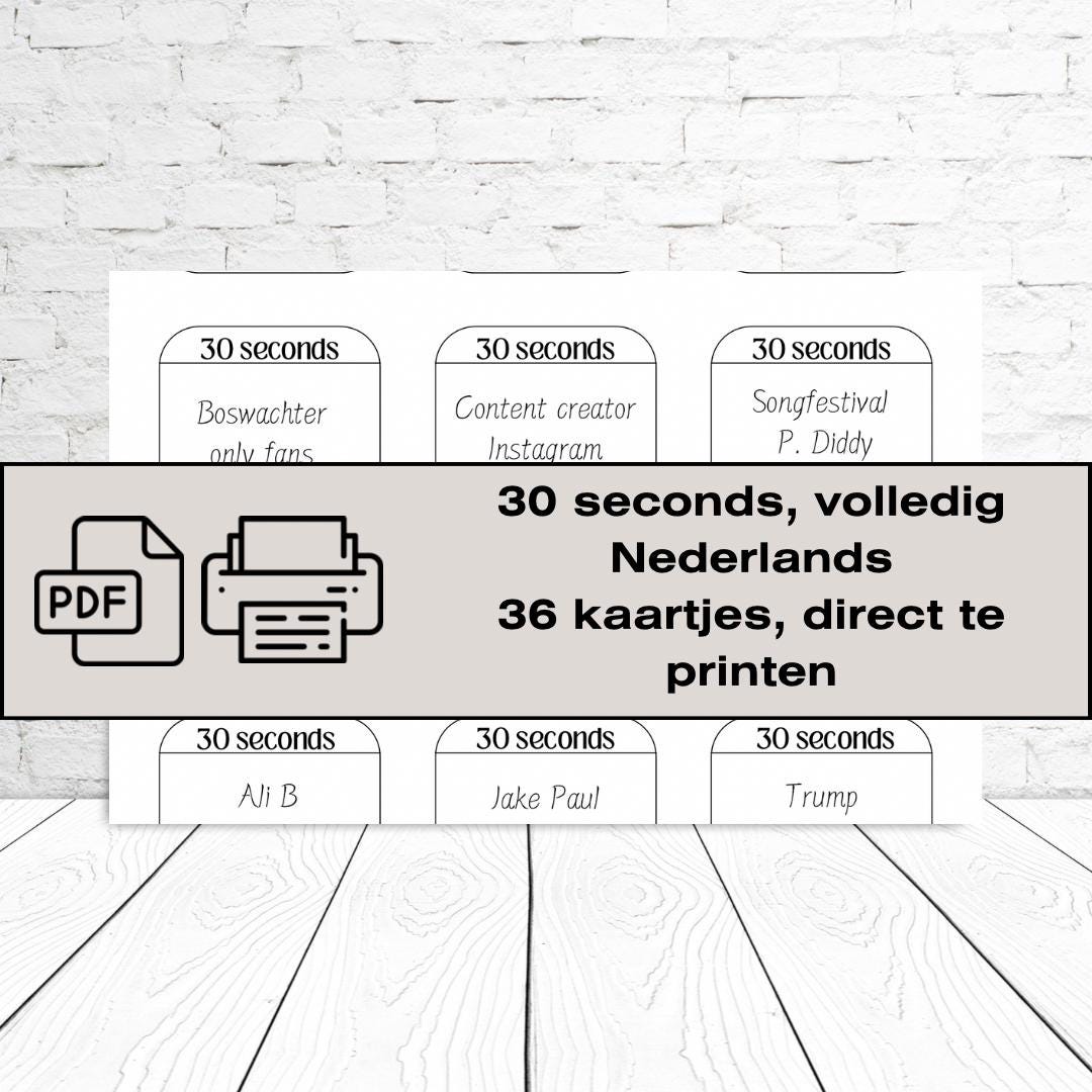 Unique 30 Seconds Cards Instantly Downloadable and in Dutch - Etsy