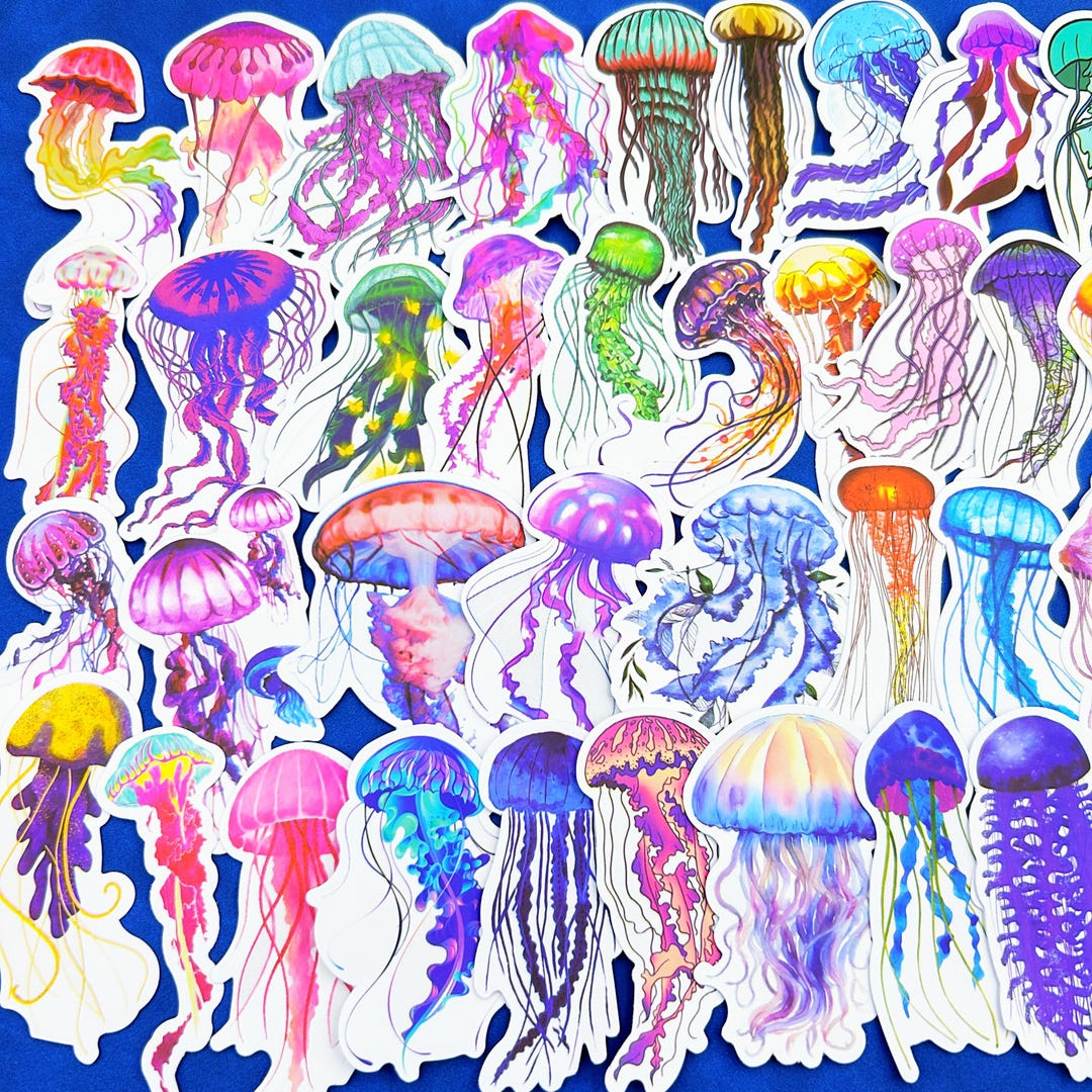 Jellyfish Stickers Pack, 50 Unique Designs, Waterproof Stickers, Ocean ...