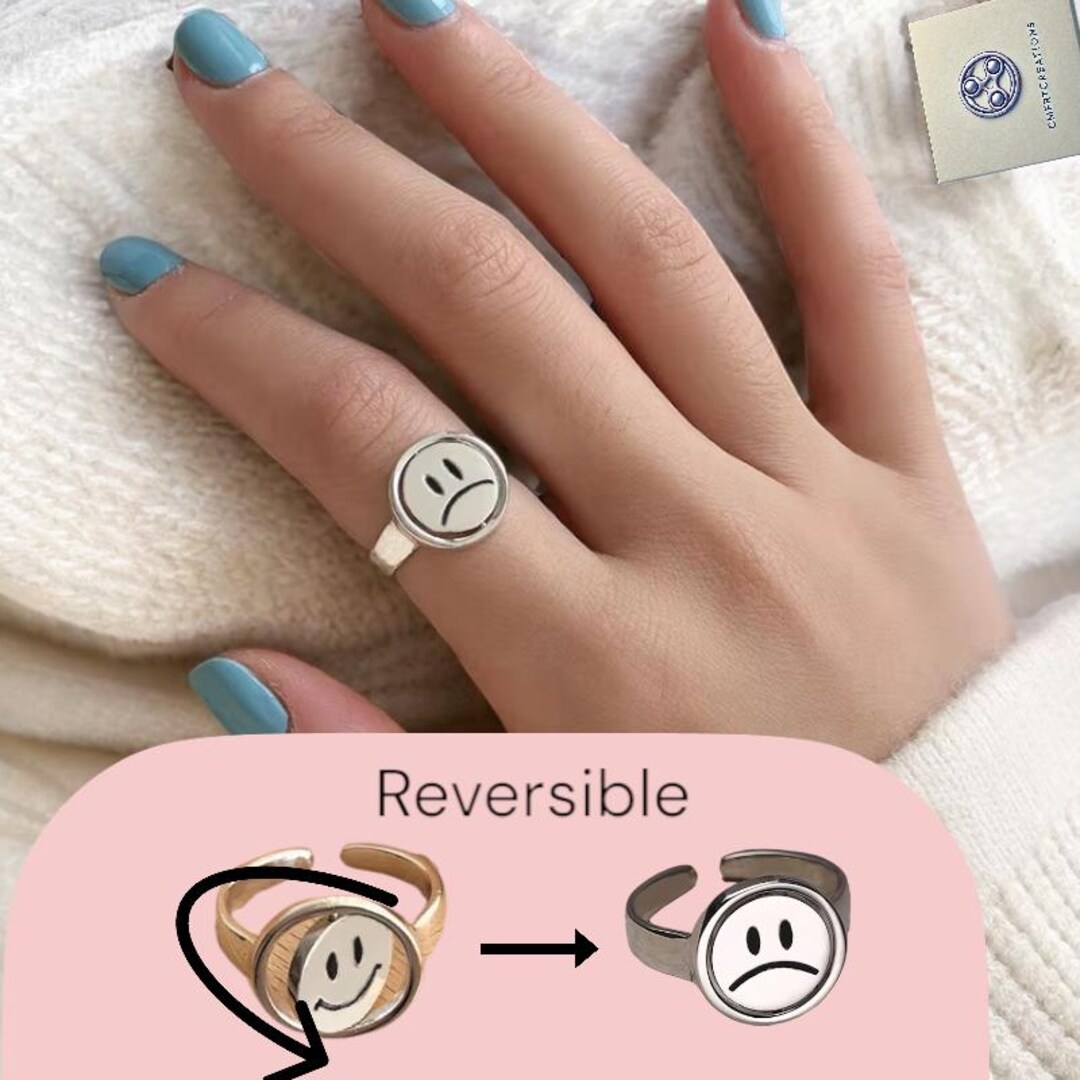 Happy Sad Fidget Ring Reversible Smiling & Sad Face Mood Ring ...