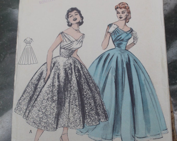 Vintage 1954 Butterick 6810 Evening Dress Bouffant Formal Dress Evening ...