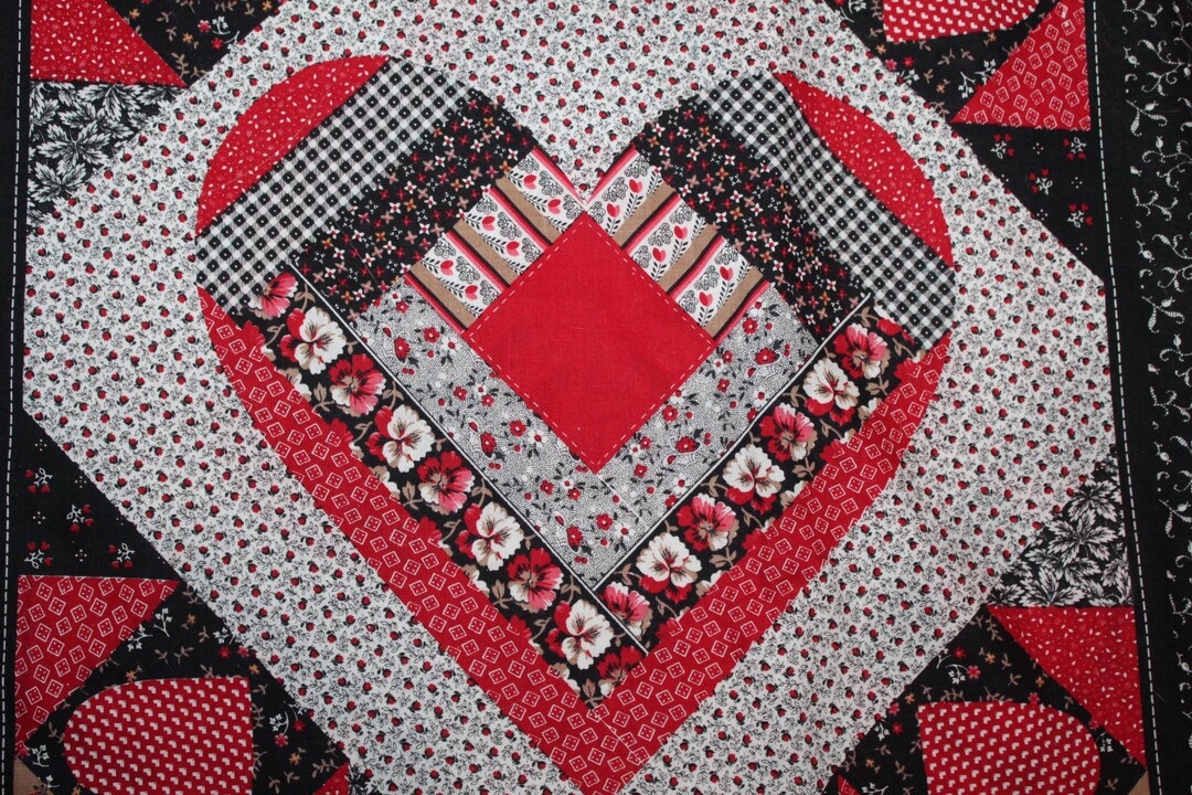 Vintage Cranston Fanciful Hearts and Flowers Faux Patchwork Cheater ...