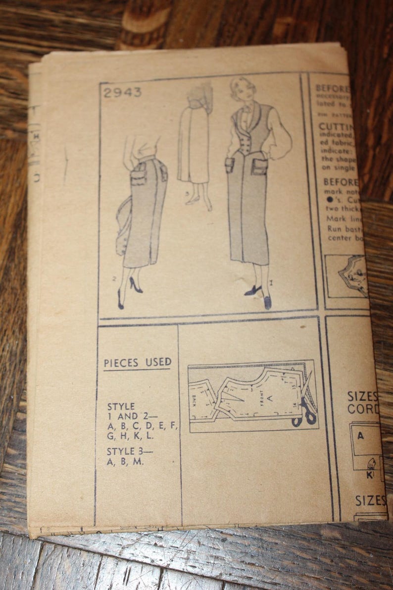 Vintage 1940s 1949 Simplicity 2943 Below Knee Slim Skirt and Tapered ...