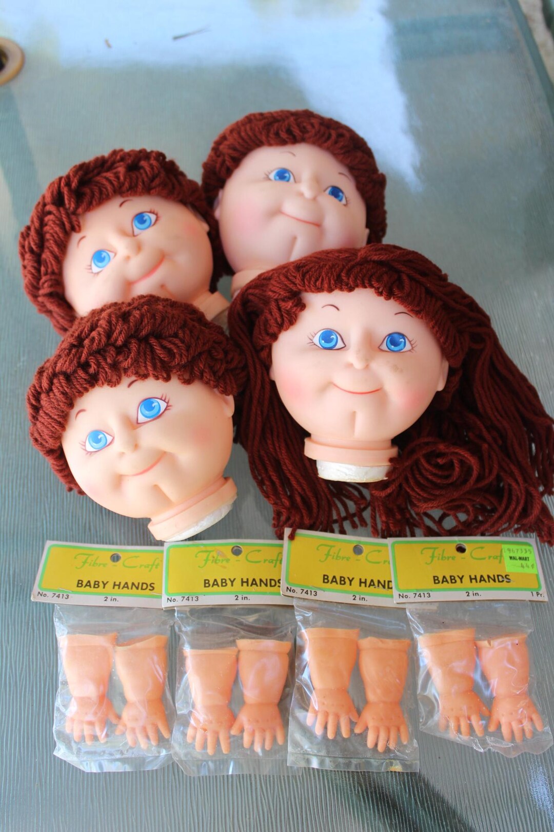 Vintage 1980s 4 5" Cabbage Patch Style Orange Yarn Hair Doll Heads With ...