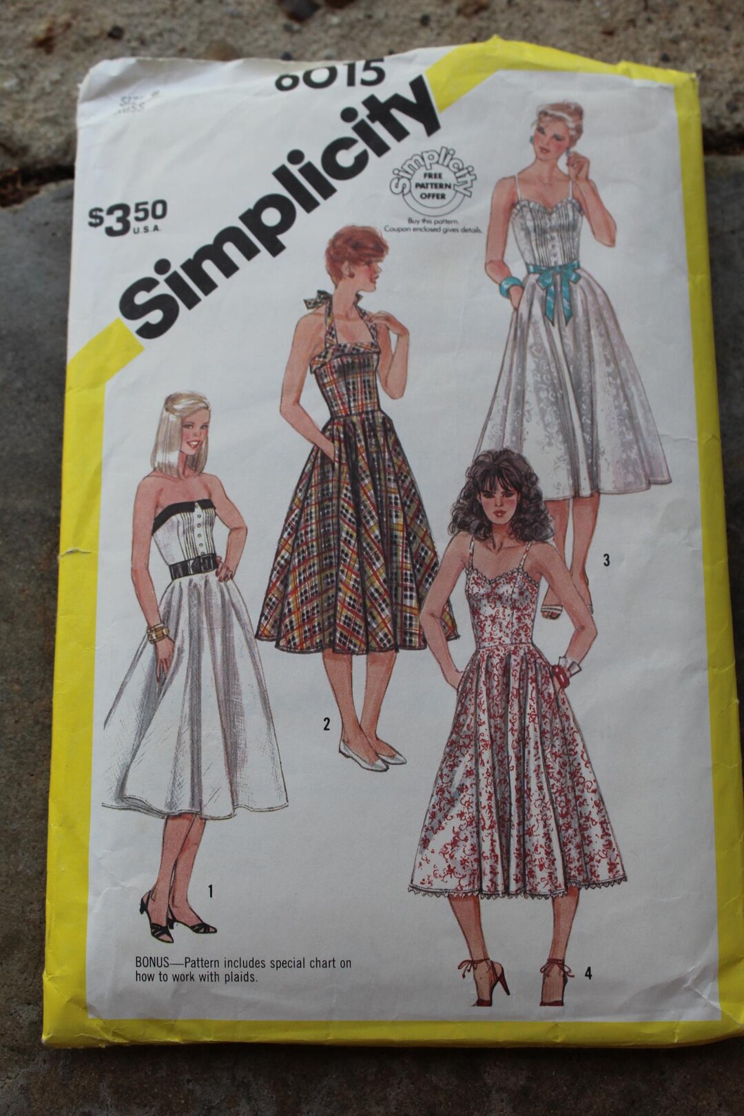 Vintage 1980s 1983 Simplicity 6015 Strapless, Tie Around the Neck, or ...