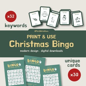 Festive Christmas Bingo, 30 XMAS Bingo Cards, Christmas Games, Activity ...