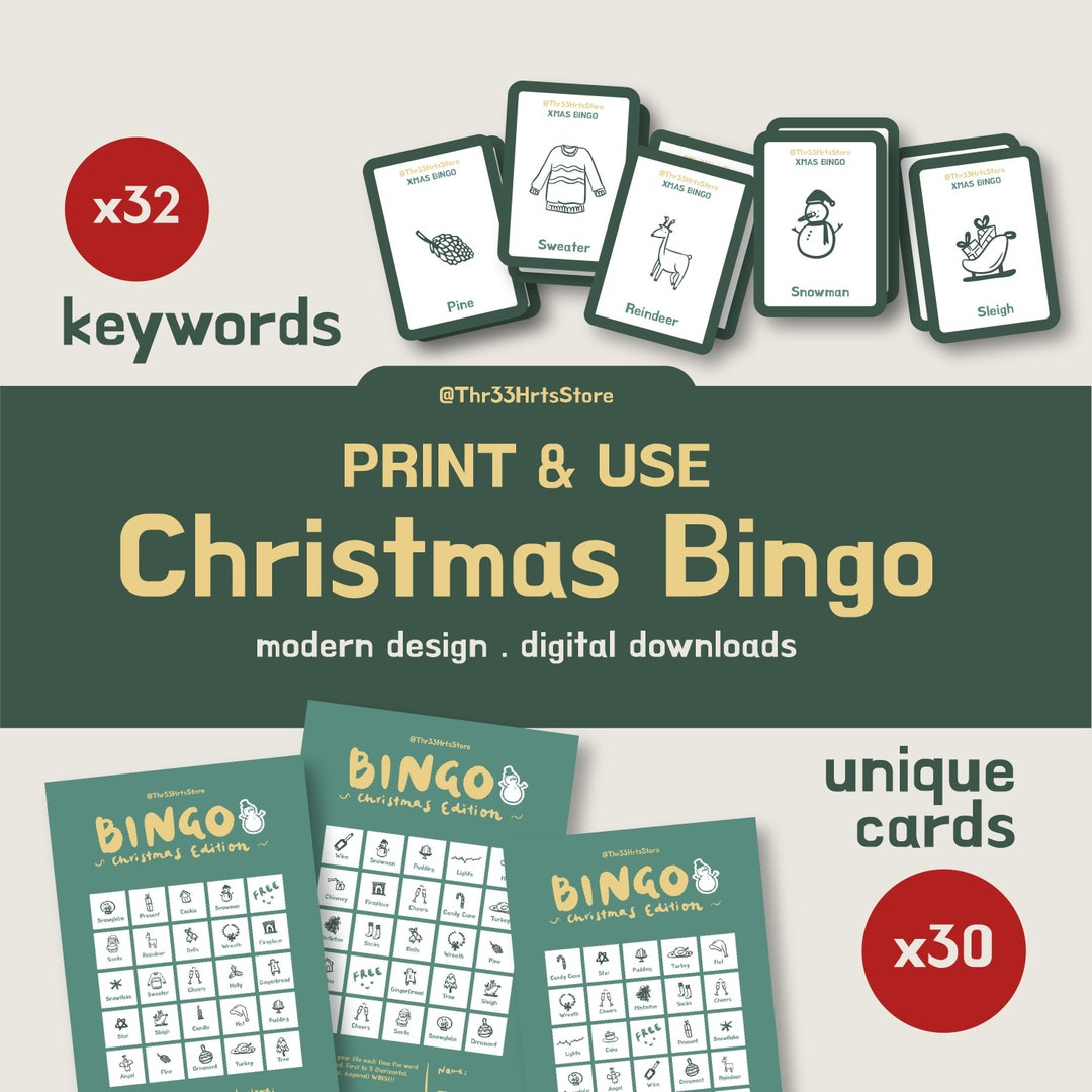 Festive Christmas Bingo, 30 XMAS Bingo Cards, Christmas Games, Activity ...