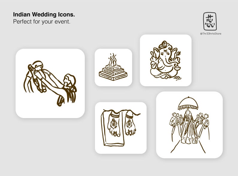 Hand-drawn Indian Wedding Icons: Hindu Ceremony Illustrations (SVG) - Etsy